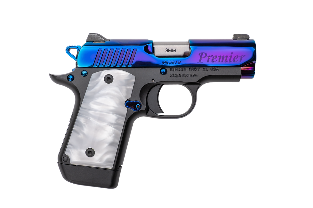 KIMBER MICRO 9 BLUE RAINBOW 9MM PISTOL 3.15" RAINBOW PVD, PEARL KIRNITE ...