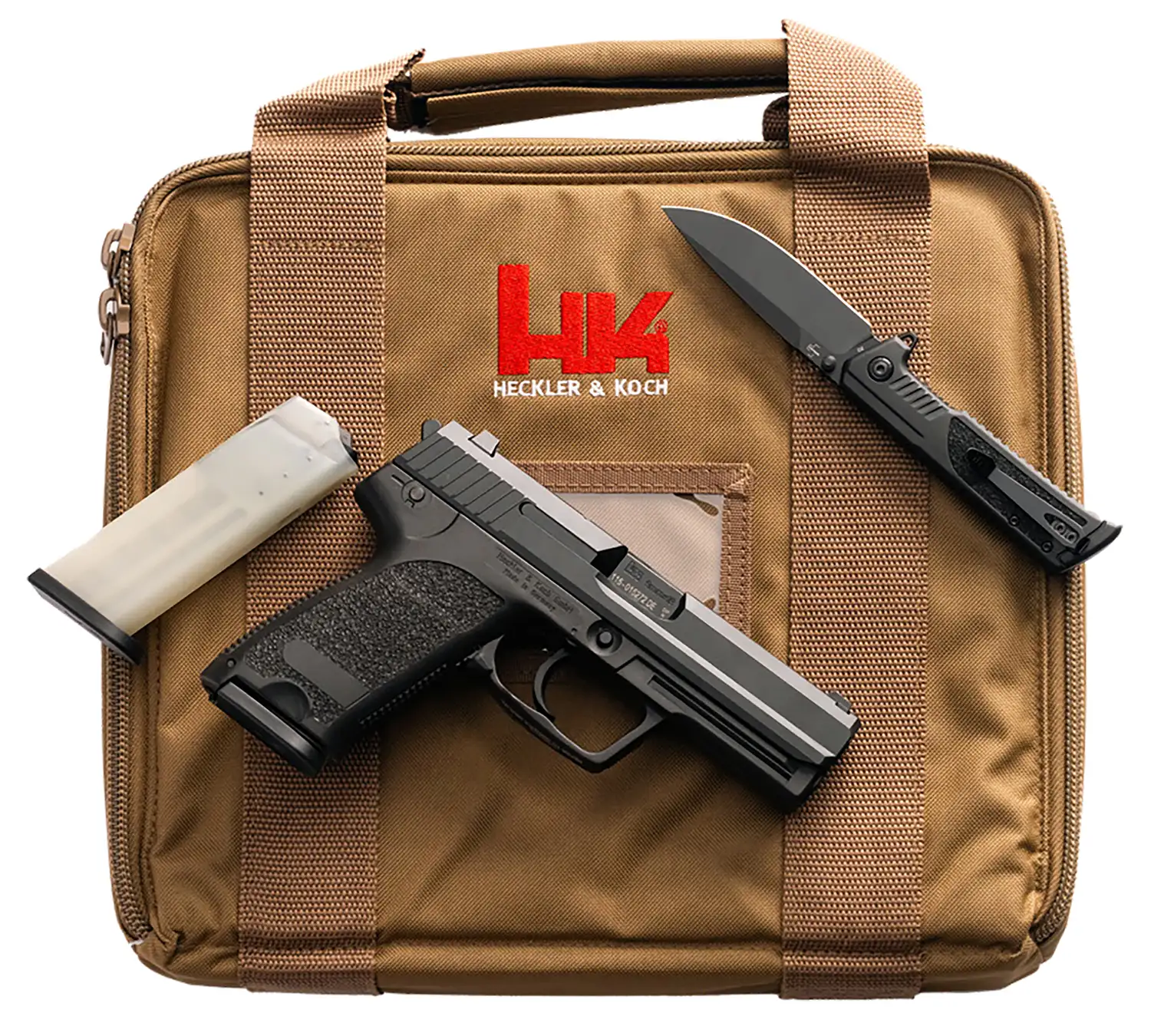 H&K P8A1 HGA 9MM 4.25IN BBL FS BLK 2-15RD TRANSLUCENT MAGS W/ TAN CASE ...