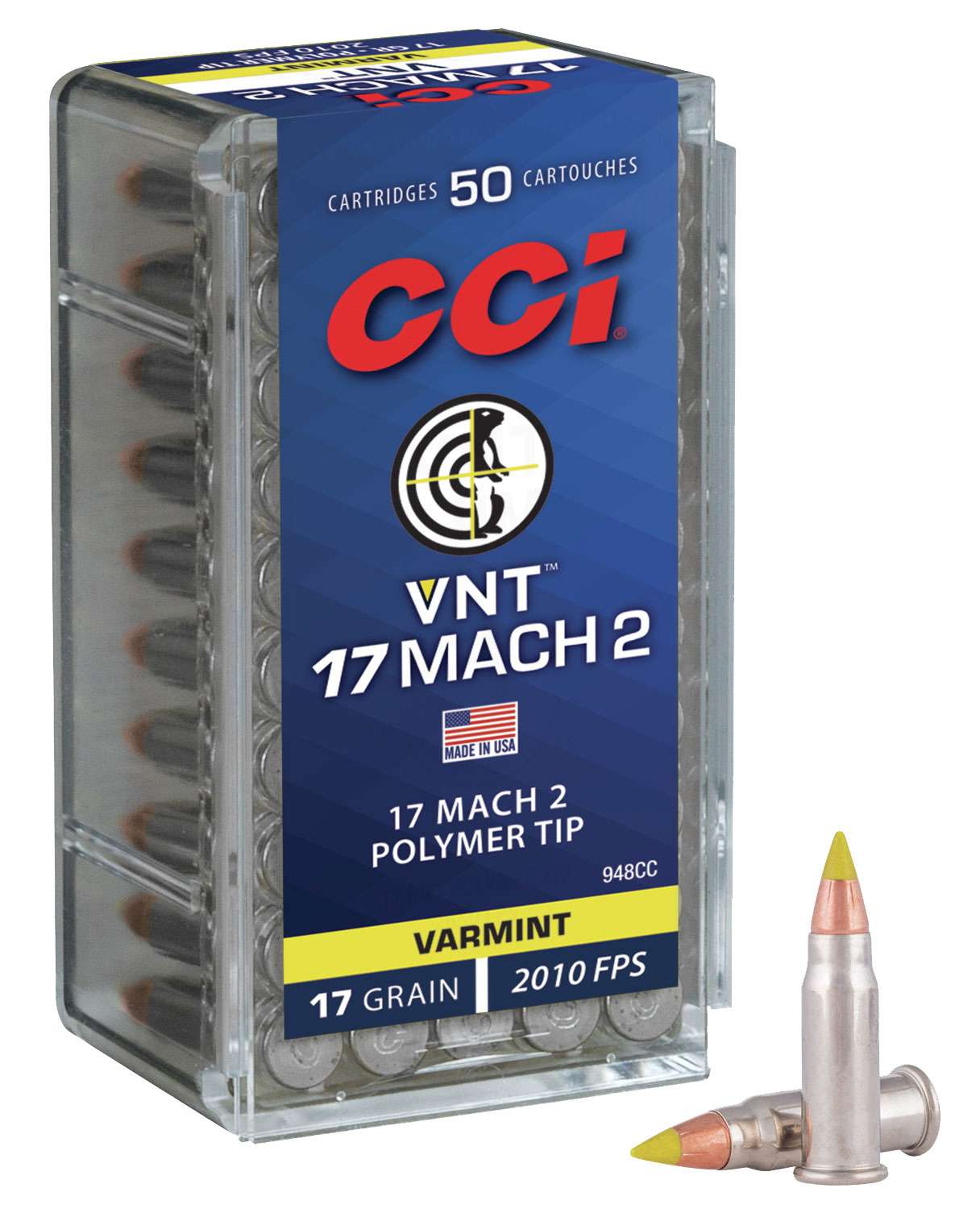 CCI 948CC Varmint VNT 17 HM2 17 Gr Polymer Tip 50 Rounds Per Box BFAM