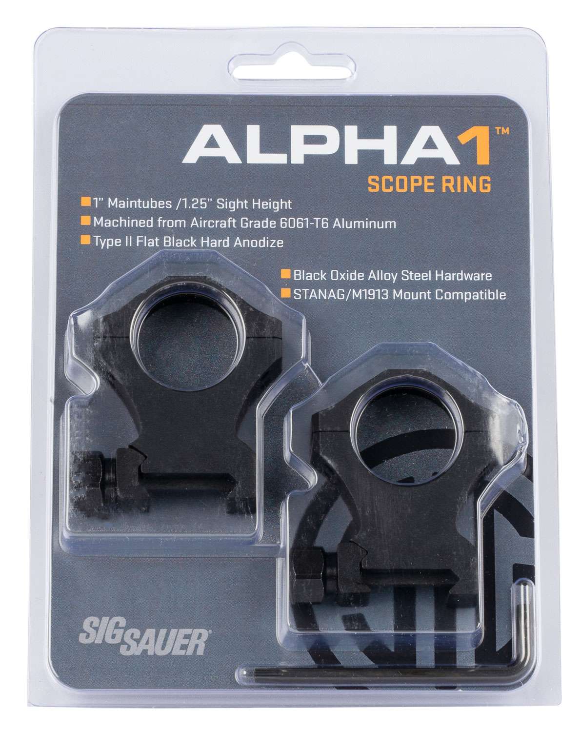 SIG SAUER ELECTRO-OPTICS SOA10022 ALPHA1 TACTICAL 1 RING SET EXTRA HIGH ...