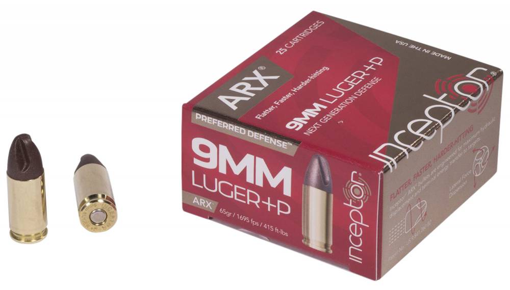 Inceptor 9ARXBRLUGP65 Preferred Defense 9mm Luger +P 65 gr ARX 25 Bx ...